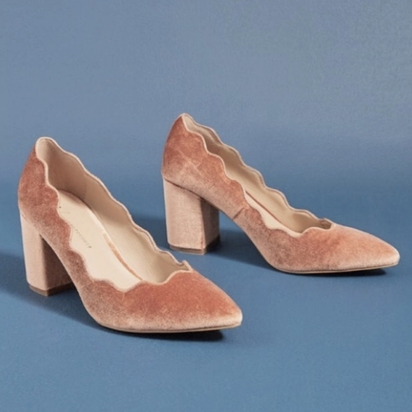 Anthropologie | Shoes | Htf Anthropologie Scalloped Velvet Heels | Poshmark
